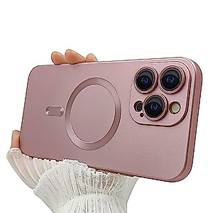 Womdakon Magnetic Case for iPhone 14 Pro Phone Case for Women, [Adaptation with Magsafe] Matte Luxury Soft Metallic Luster Design for iPhone 14 Pro 6.1'' with Camera Protector-Pink