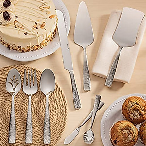 Hudson Essentials 8-Piece Hammered 18/10 Stainless Steel Flatware Serving Utensil Set - Hostess Silverware with Cake Knife & Cake Server