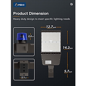 Amico 300W LED Parking Lot Light, 39000LM 5000K LED Shoebox Lights with Dusk to Dawn Photocell, Waterproof Commercial Area Lighting, UL/DLC/FCC Certified Outdoor LED Street Lights, Arm Mount