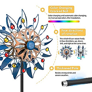 Solar Wind Spinner Retro Spinner, Waterproof Outdoor Metal Wind Sculpture for Patio, Lawn & Garden Decor