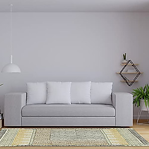 Casavani Indian Handmade Black, Brown Geometric Area Rug Boho Kilim Flat Weave Indoor Hall Room Decor Carpet Throw Rug Boho Rugs for Bedroom Living Room Balcony 6x8 Feet