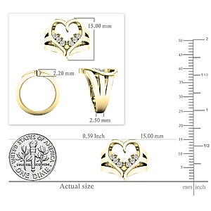 Dazzlingrock Collection 0.18 Carat (ctw) 18K Round White Diamond Cocktail Heart Right Hand Ring, Yellow Gold, Size 5
