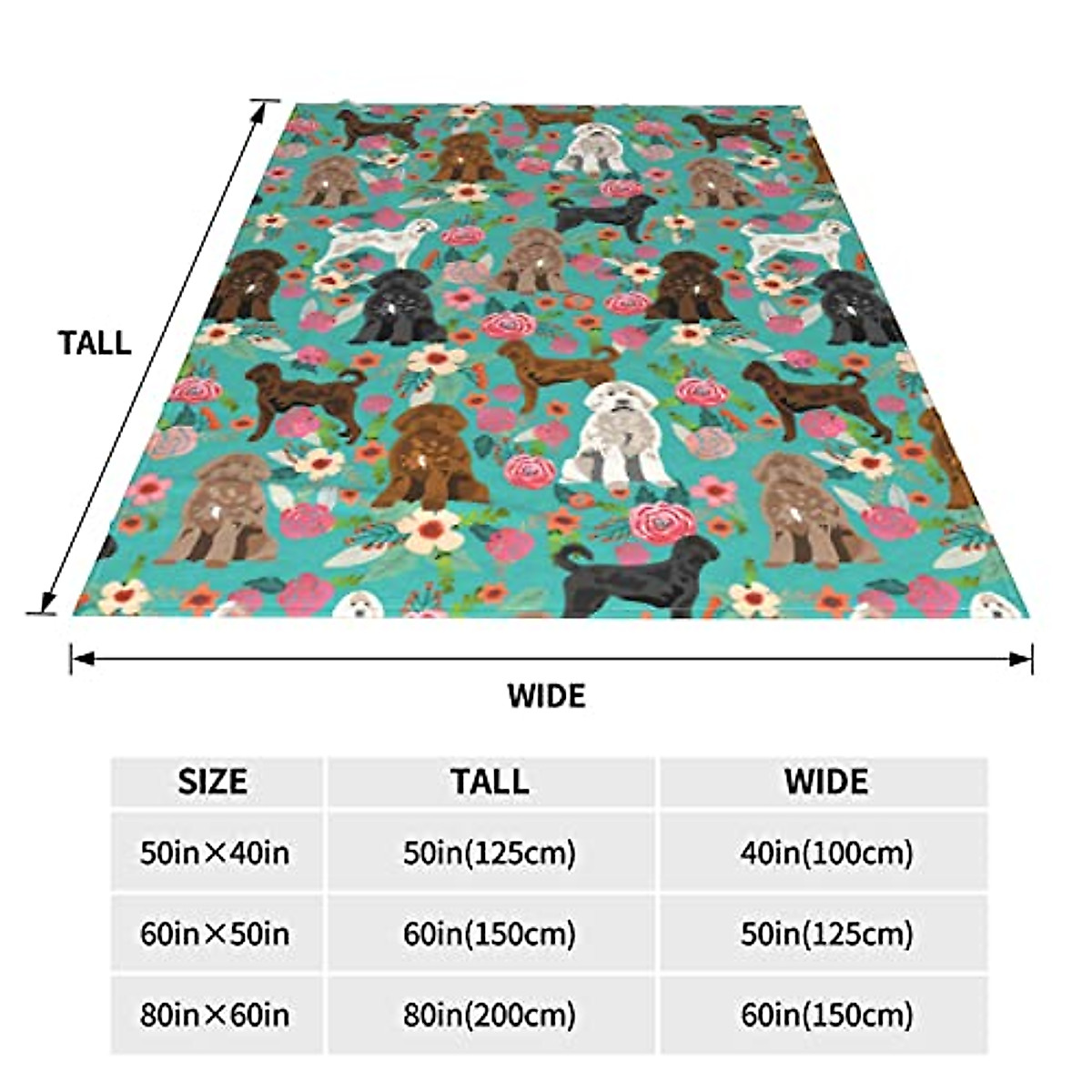 Cute Labradoodle Dogs Lovers Green Rose Flower Floral Funny Animals Puppy Dog Blanket Throw Ultra Soft Light Cozy Flannel 3D Print Blankets for Bedroom Bed and Sofa Quilt Birthday Gifts Stuff 60"x50"