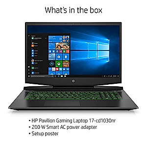HP Pavilion Gaming Laptop 17-inch, Intel Core i7, NVIDIA GeForce GTX 1660 Ti with Max-Q, 16 GB RAM, 256 GB SSD, Windows 10 Home (17-cd1030nr, Shadow Black)