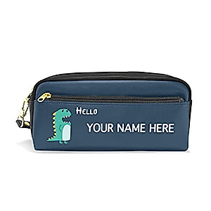 Custom Travel Pencil Case Personalized Your Name Text Cute Green Dinosaur Zipper Pencil Bag Customized Pencil Bag for Girls Teens Students Art School