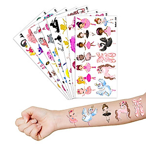 Ballerina Tattoos Themed Birthday Party Decorations Supplies Favors Decor 96 PCS 8 Sheets Cute Temporary Tattoo Stickers For Girls Kids Boys School Gifts Rewards Home Activity