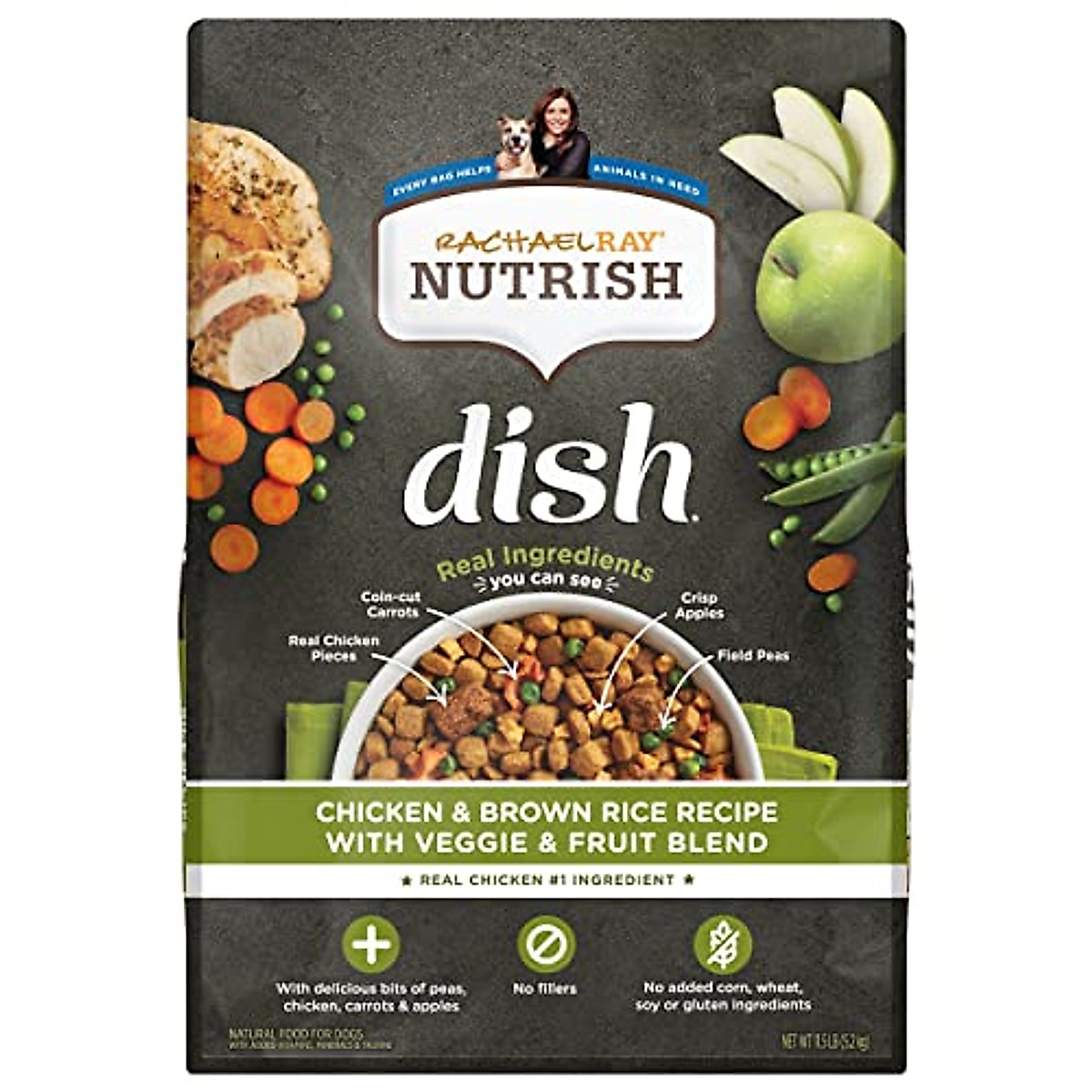 Rachael Ray Nutrish Dish Premium Dry Dog Food, Chicken & Brown Rice Recipe with Veggies & Fruit, 11.5 Pounds