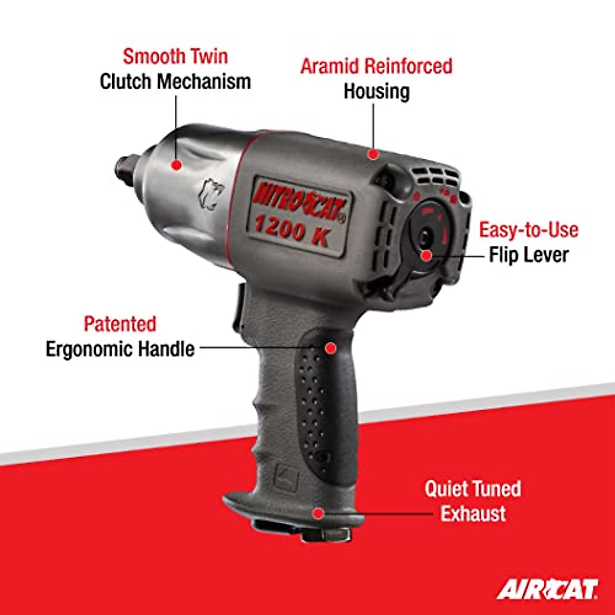 AIRCAT Pneumatic Tools 1200-K 1/2-Inch Nitrocat Composite Twin Clutch Impact Wrench 1295ft-lbs