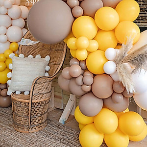 RUBFAC 65pcs Retro Yellow Latex Balloons, 12 Inches Helium Party Balloons with Ribbon for Wedding, Birthday, Graduation, Baby Shower, Bridal Shower