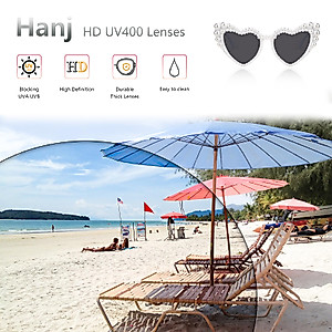 Hanj Love Heart Pearl Sunglasses for Women Rhinestone Glasses Bachelorette Party Bride Sunglasses (White)