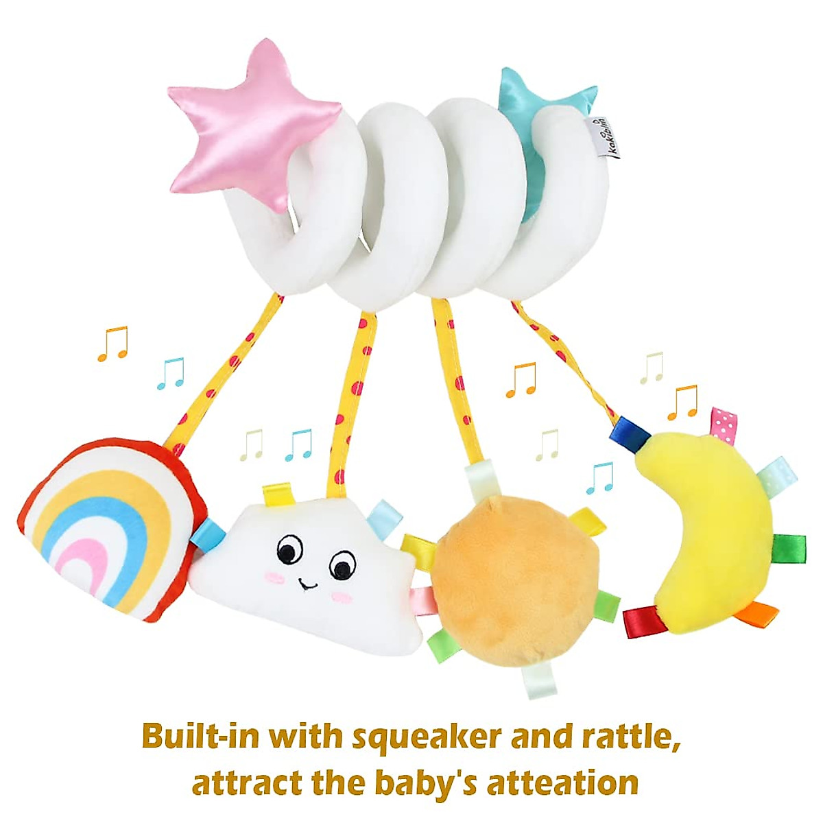 KAKIBLIN Hanging Toys for Car Seat Crib Mobile, Infant Baby Spiral Plush Toys for Crib Bed Stroller Car Seat Bar, White