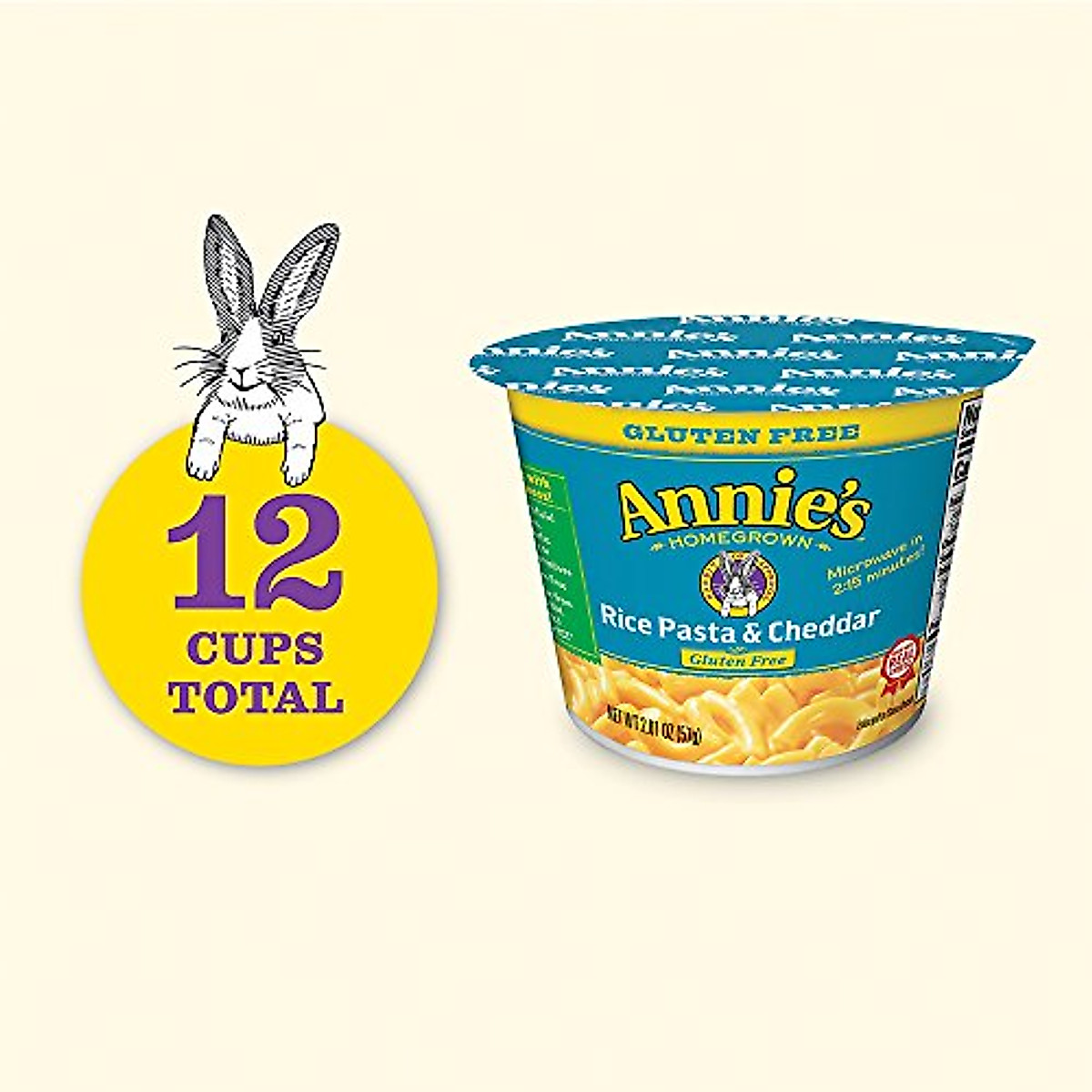 Annie's Real Aged Cheddar Microwave Mac and Cheese with Gluten Free Pasta Cups, 2 Ct, 4.02 oz (Pack of 6)