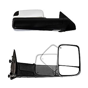 Paragon Towing Mirrors for 2010-18 Dodge Ram 1500/2500/3500 - Powered Glass, Heated, Turn Signals, Puddle Light, Temp Sensor - Chrome Pair Set