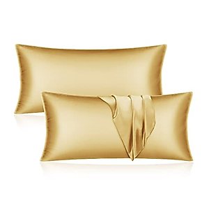 YUHX Silk Satin Pillowcase for Hair and Skin, Gold King Size Pillowcase Set of 2, Soft Silky Pillow Cases with Envelope Closure (20x40 inches,Gold)