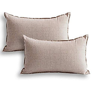 Jeanerlor 12"x20" Cotton Linen Decorative Lumber Throw Pillow Case Cushion Cover Set with Twin Needles Stitch on Edge for Father's Day,(30 x 50cm), 2 Pcs, Light Linen