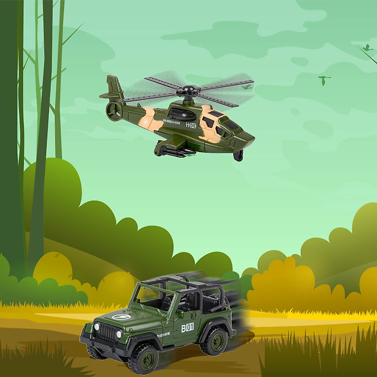 ArtCreativity Military Toy Playset for Kids, 2-Piece, Includes 1 Helicopter Toy and 1 Jeep, Durable Diecast Army Toys for Kids, Pretend Play Set for Boys and Girls, Great Birthday Gift