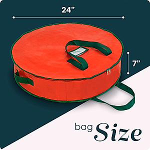 Handy Laundry, Christmas Wreath Storage Bag - Durable, Tarp Material, Zipper, Sturdy Carry Handles, Pest Protection - Ideal Home, Garage Organization for Seasonal Holiday Wreath Decorations (24")