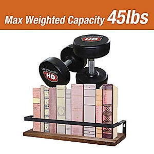 Micup Floating Shelves Wall Mounted Set of 2 Rustic Wood Storage Shelf for Bathroom, Bedroom, Kitchen, Living Room (with Removable Hooks, Dark Brown)