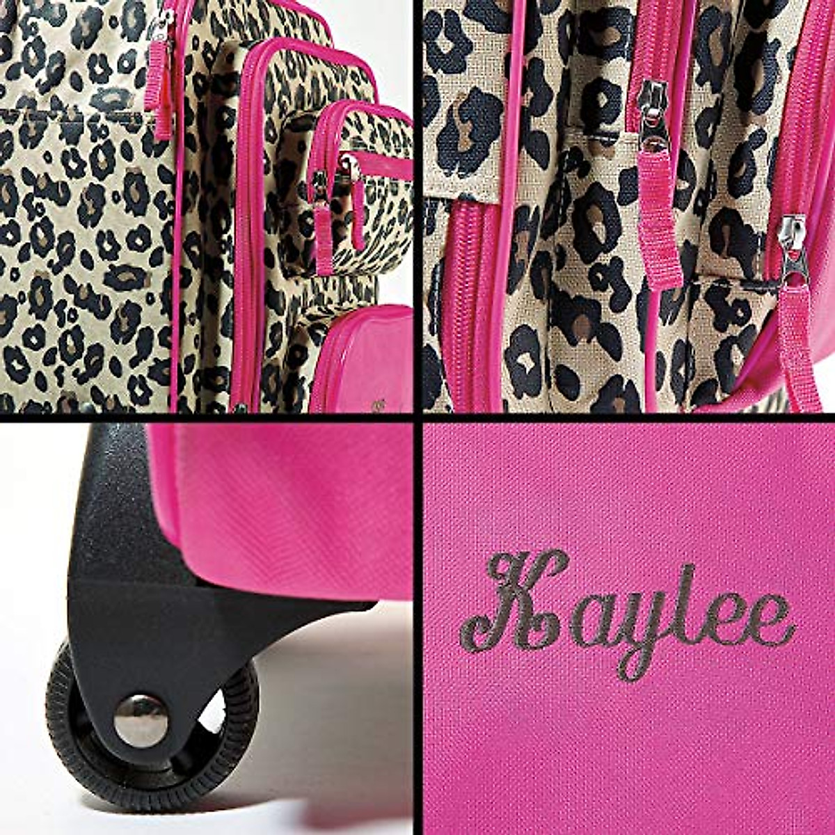 Lillian Vernon Personalized Rolling Luggage for Kids Leopard Spots Design, 5" x 12" x 20"H