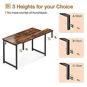 ODK Computer Desk with Adjustable Monitor Shelves, 48 inch Home Office Desk with Monitor Stand, Writing Desk, Study Workstation with 3 Heights (10cm, 13cm, 16cm), Rustic Brown