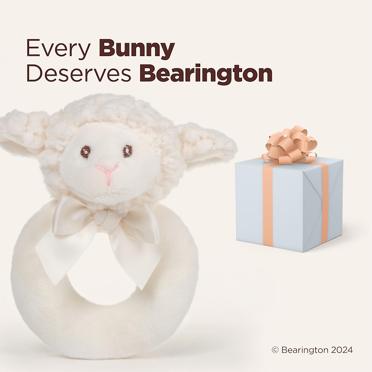 Bearington Collection Baby Lamby, 5.5 Inch Cream Lamb Plush Stuffed Animal, Soft Baby Rattles and Plush Rings