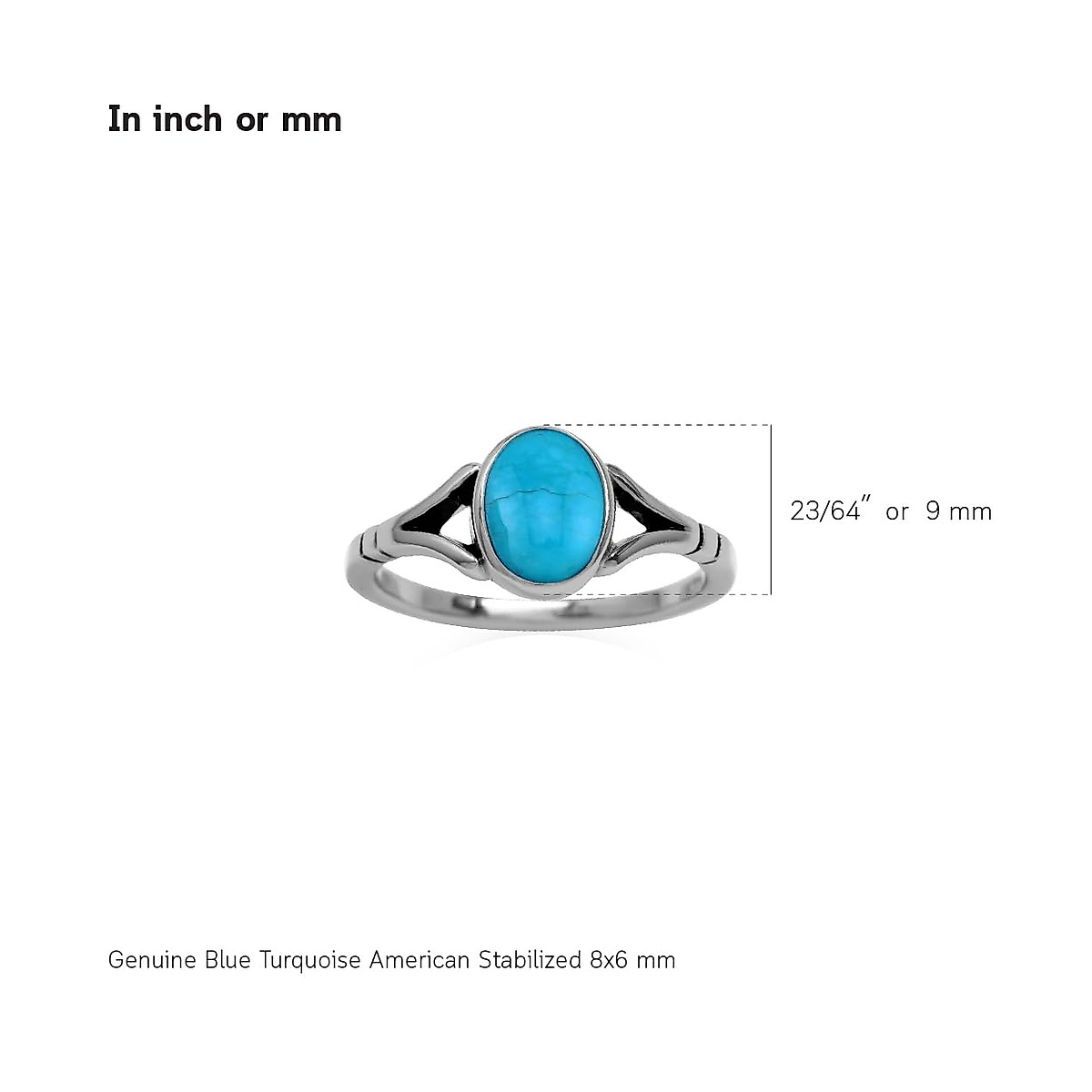 Silvershake 8X6mm American Stabilized Blue Turquoise 925 Sterling Silver Solitaire Casual Gemstone Ring Size 8
