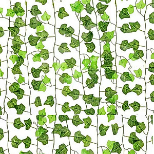 FOLUXING 24 Pack 165Feet Artificial Ivy Garland，Leaf Vines Plants, Fake Ivy Leaves Hanging for Home Kitchen Garden Office Party Wedding Wall Decoration