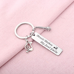 UJIMS Music Lovers Gift Singer Microphone Keychain Music Makes My Soul Smile Gift for Music Teachers Musicians (Singer Microphone Keychain)
