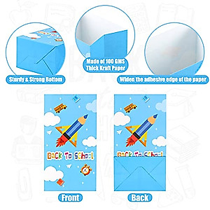 24 Pieces Welcome Back to School Party Gift Bags with 36 Stickers,First Day of School Party Paper Goodie Bags Candy Treat Bags Gift Wrapping Bags,Perfect for School Theme Party Classroom Decorations Supplies