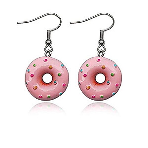 RUIZHEN Colorful Cartoon Best Friend Sweet Donut Dangle Earrings (pink)
