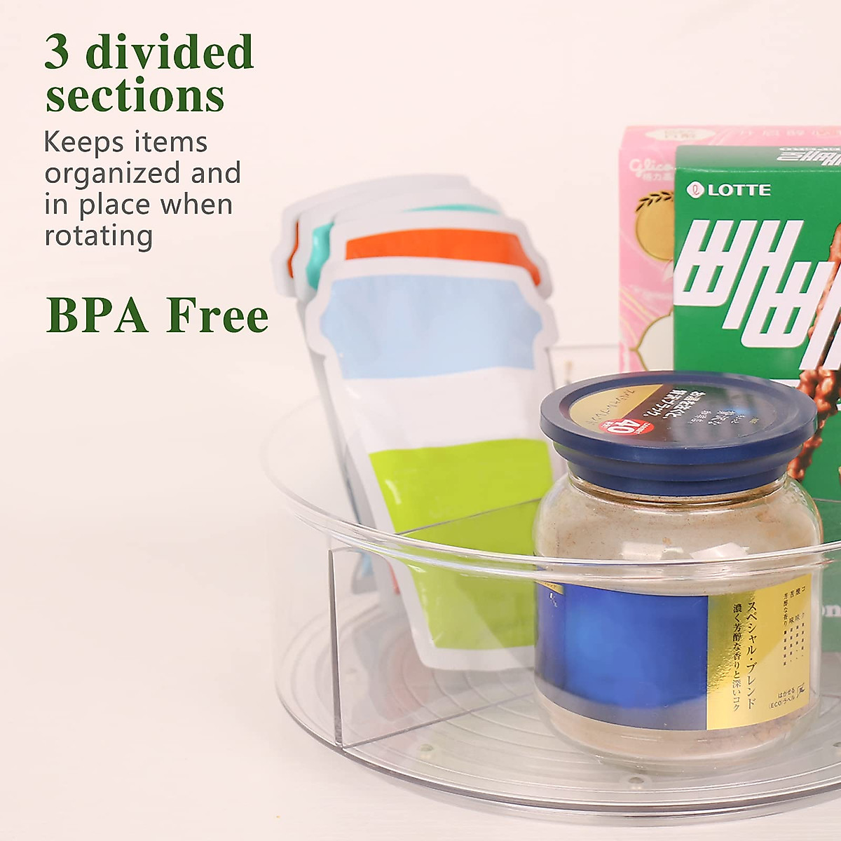 Homusutori Clear Plastic Lazy Susan Toiletries Organizer Turntable Cosmetics Storage Box Spice Organizer Tray for Kitchen Bedroom Bathroom (2 Pack)