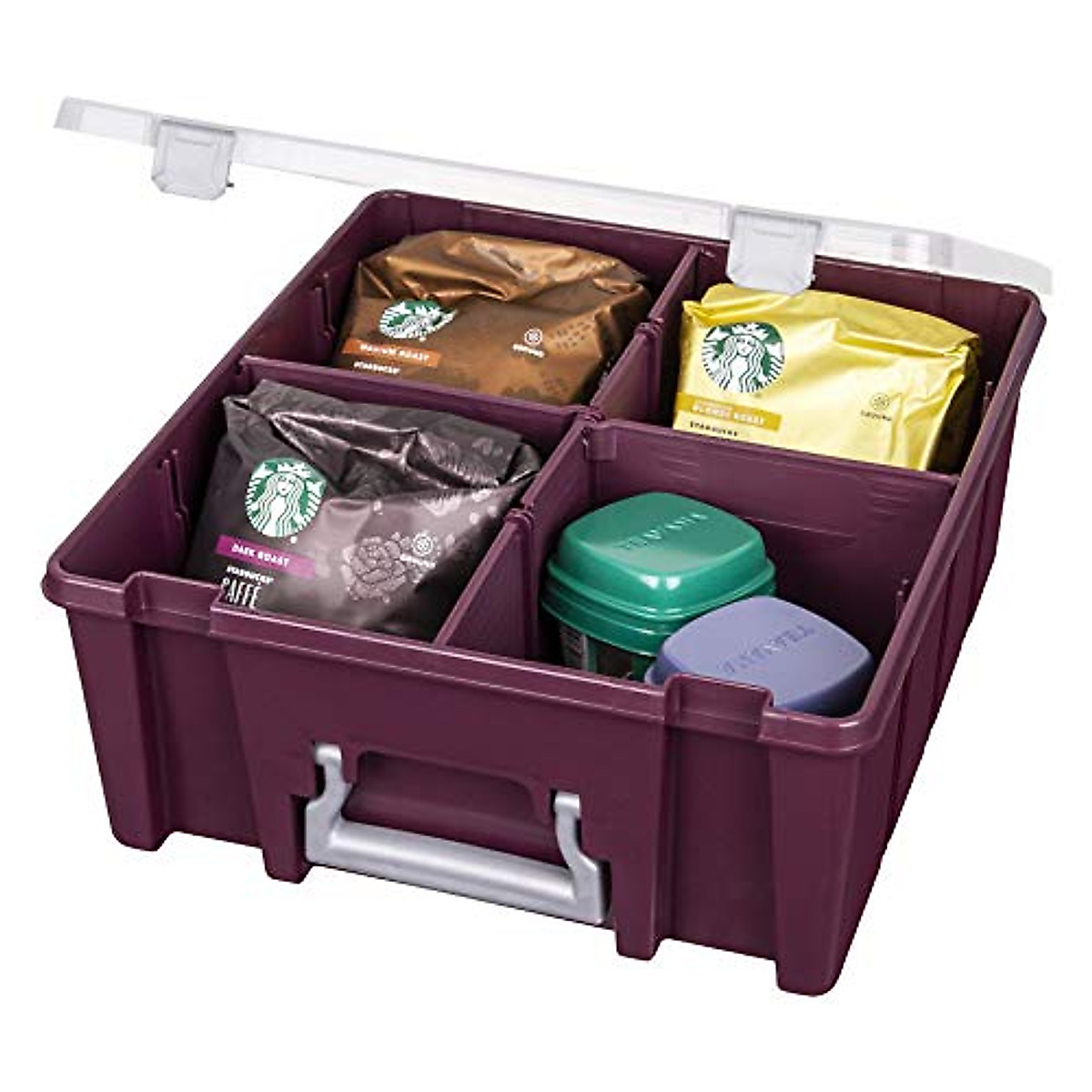 AB Designs 6990ABP Super Satchel Double Deep with Removable Dividers, Stackable Home Storage Organization Container, Plum