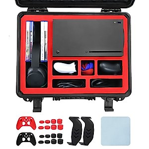 Hard Shell Travel Carrying Case for Xbox Series X - Waterproof Shockproof Case with Customized Foam Inlay for Xbox Series X Console, Headset, Games, Controllers, Cables and Other Accessories, Red