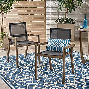 Christopher Knight Home 305156 Jimmy Outdoor Acacia Wood and Mesh Dining Chairs (Set of 2), Gray Finish
