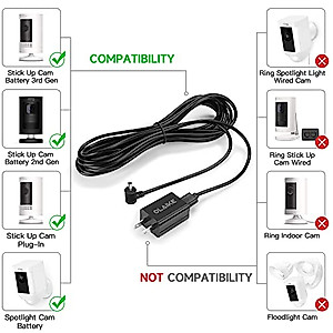 OLAIKE 5m/16ft Charge Cable with DC Power Adapter Compatible with Stick Up Cam Battery 3rd Gen/2nd Gen & Spotlight Cam Battery,Weatherproof Cable to Continuously Charge Your Camera,Black