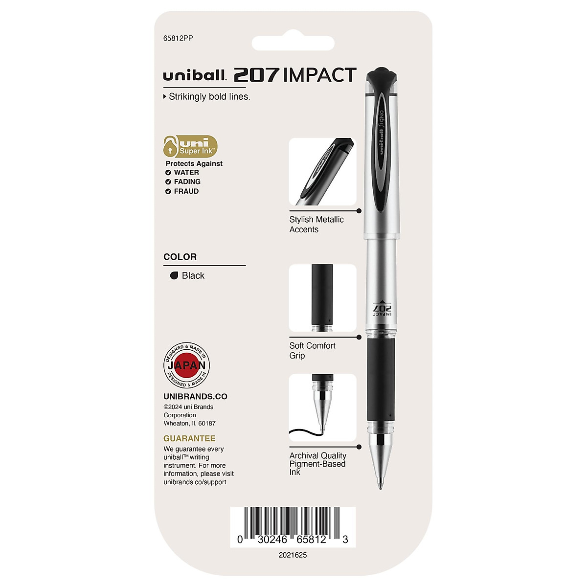 uni-ball 207 Impact Gel Pens, Bold Point (1.0mm), Black, 4 Count