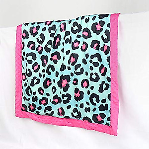 Wowlala Baby Blanket for Newborn- Receiving Blanket and Headband Set for Crib Stroller,Baby Shower Newborn Gift(Leopard Print Turquoises/hot Pink)