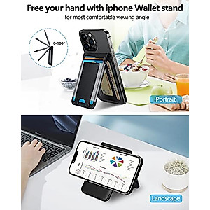 2-in-1 Magsafe Wallet, Up-grade with iPhone Wallet and Adjustable Stand, Open ID Window, Magnetic Wallet for iPhone 15/14 Pro Max/14 Pro/14/14 Plus/13/12 Series, 9 Cards Holder, Vegan Leather, Black