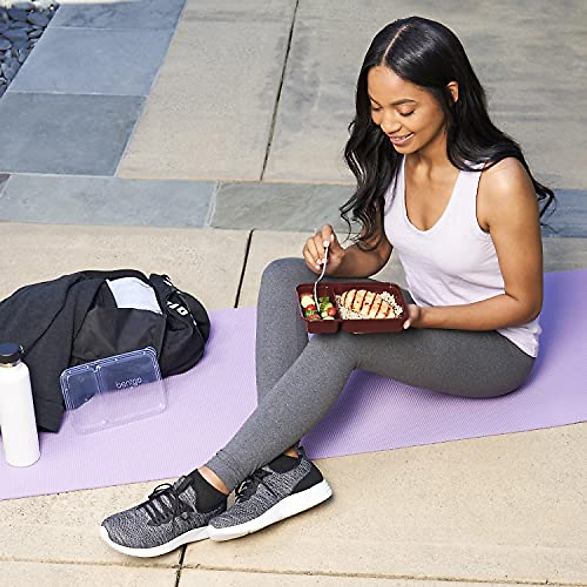 Bentgo Prep 2-Compartment Meal-Prep Containers with Custom-Fit Lids - Microwaveable, Durable, Reusable, BPA-Free, Freezer and Dishwasher Safe Food Storage Containers - 10 Trays & 10 Lids (Burgundy)