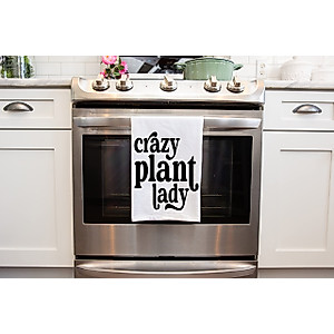 Handmade Funny Kitchen Towel - 100% Cotton Crazy Plant Lady Dish Towel for Plant Lovers - 28x28 Inch Perfect for Housewarming Christmas Mother's Day Birthday Gift (Crazy Plant Lady)