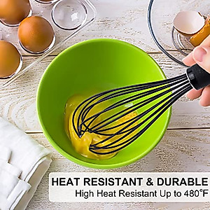 DIGHEIGG Silicone Whisk for Cooking, Wisk Set Egg Beater for Non-Stick Cookware for Whisking, Blending, Beating, Frothing & Stirring Kitchen Decor and Accessories, Black, Set of 2