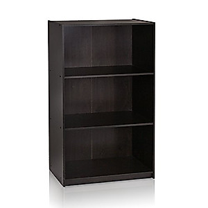Furinno Basic 3-Tier Bookcase Storage Shelves, Espresso & Simplistic Study Table, Espresso