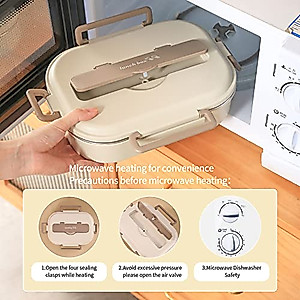 Lunch Box,1000ml Stainless Steel Bento Box,Versatile 3-Compartment Portable Lunch Box Container-Salad Lunch Containers for Adults/Kids with Spoon Fork Thermos Bag Accessories (Creamy White)