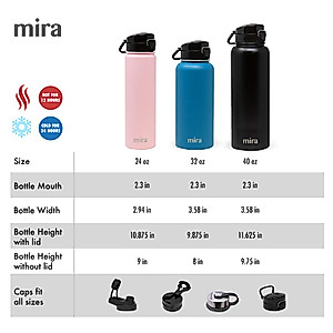 MIRA Stainless Steel Water Bottle - Hydro Vacuum Insulated Metal Thermos Flask Keeps Cold for 24 Hours, Hot for 12 Hours - BPA-Free One Touch Spout Lid Cap - 24 oz (710 ml) Black