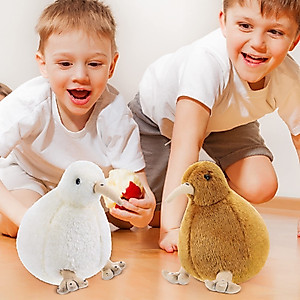 Sratte 2 Pcs Kiwi Bird Plush Toy 7.9 Inch Kiwi Bird Stuffed Animal Soft Toy Lifelike Furry Cute Plush Fluffy Doll Gift for Boy Girl Teens Adults Birthday Holiday Present, White and Brown