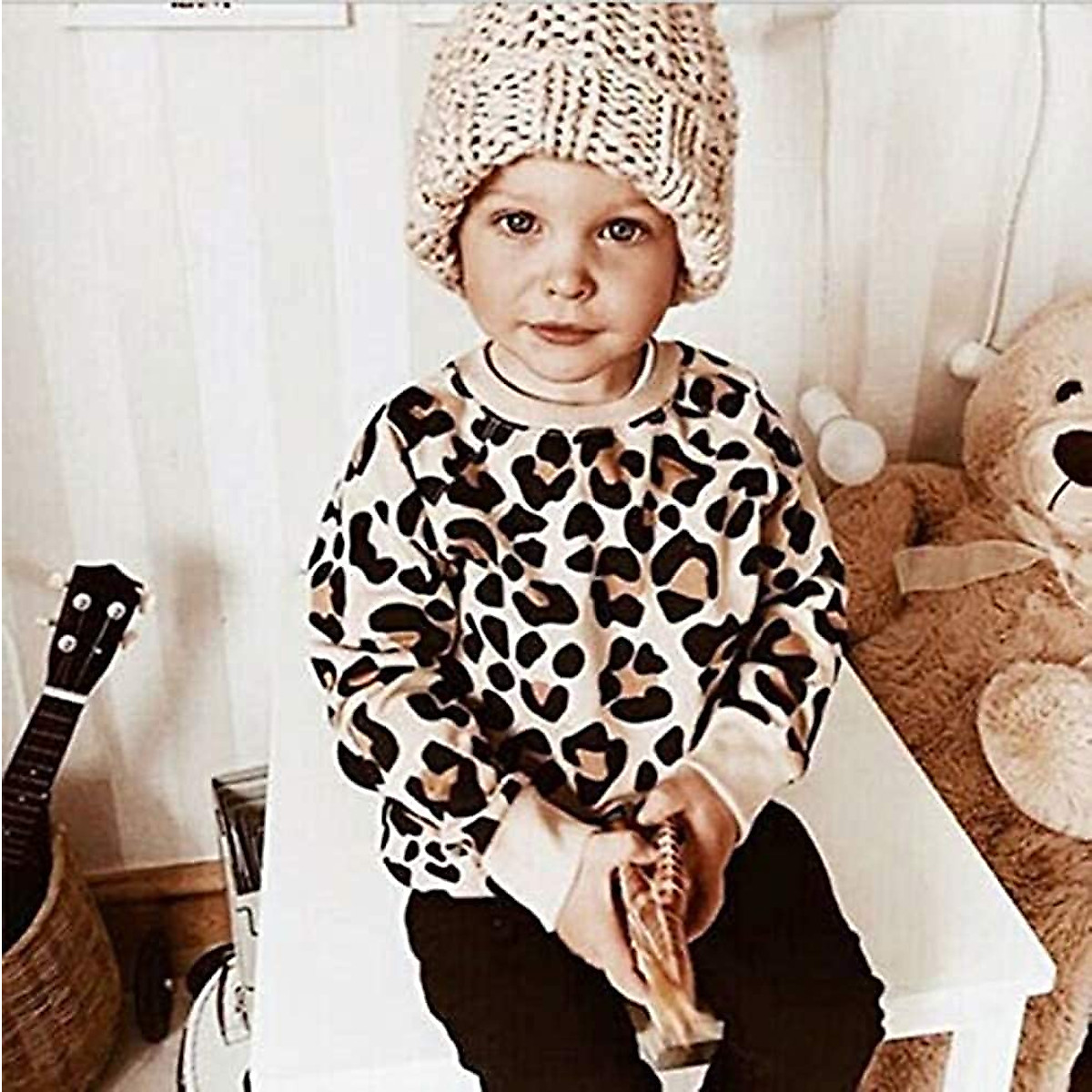 BOEBNOZCV Toddler Baby Girls Boy Leopard Print Sweater Long Sleeve Pullover Tops Blouse Sweatshirt Autumn Clothes (Leopard,5-6T)