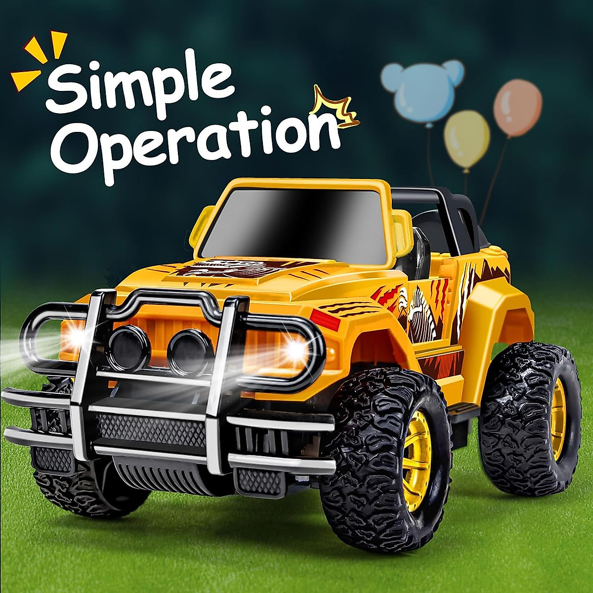 Remote Control Car, 1:20 Scale Off Road Rc Truck Racing Car Toy for Boys 4-7 8-12 Remote Control Truck with Led Headlights Monster Truck Toys Birthday Gift for Kids Ages 3-5, Yellow Dinosaur