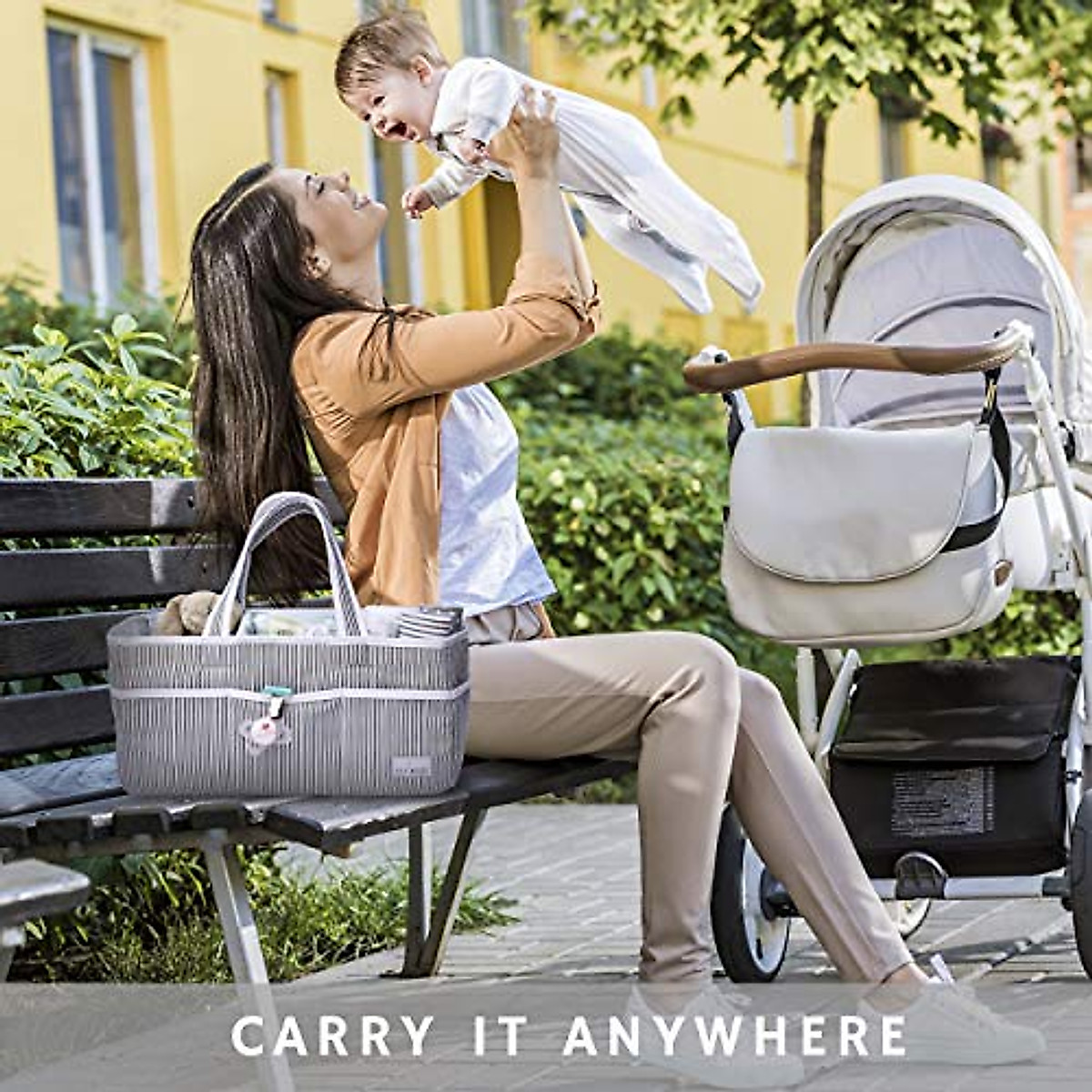 Lily Miles Baby Diaper Caddy - Large Organizer Tote Bag for Infant Boy or Girl - Baby Shower Basket - Nursery Must Haves - Registry Favorites - Collapsible Newborn Caddie Car Travel