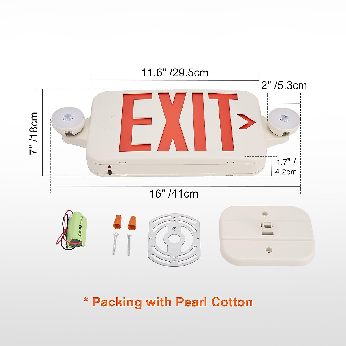 VEVOR LED Emergency Exit Sign, Dual Adjustable LED Heads, Battery-Backed Fire Exit Lighting, Red Letter Combo, Commercial Grade