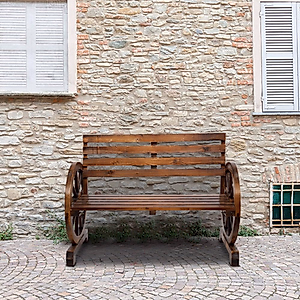 CIPACHO 41" Rustic Wooden Wheel Bench Outdoor Bench, 2-Person Patio Bench Wagon Slatted Seat, Garden Benches for Outdoors 560lbs High Capacity, Weather Resistance-Brown